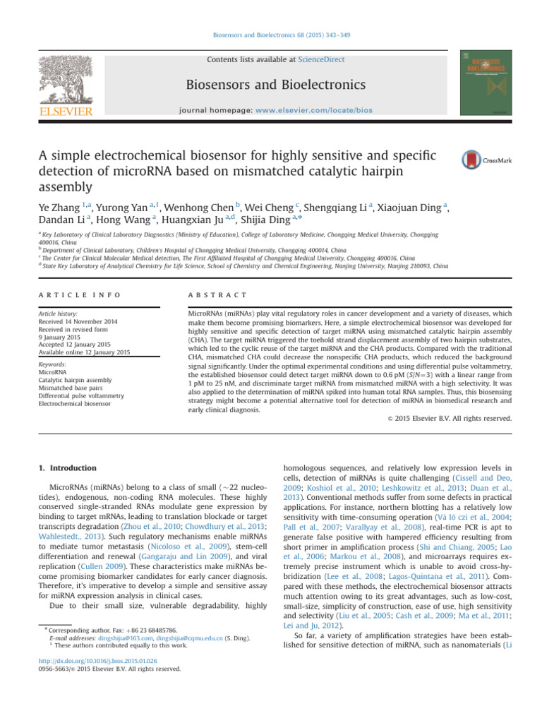 Electrochemical Biosensor for miRNA Detection | PDF | Micro Rna | Biosensor
