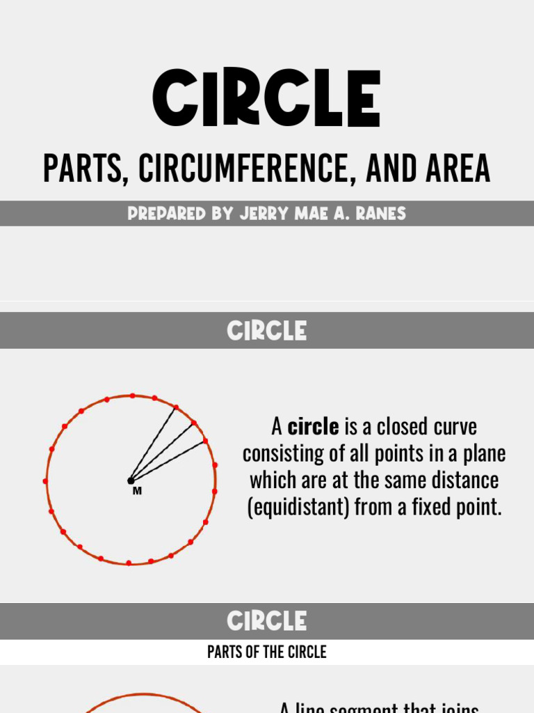 Circle Parts, Circumference, Area Guide | PDF | Circle | Area