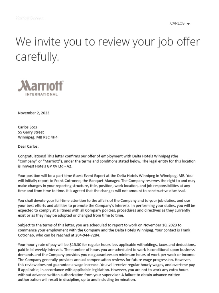 Careers at Marriott Careers Offer | PDF | Employment | Overtime