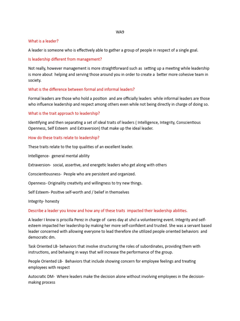 WA9 | PDF | Leadership | Control (Social And Political)