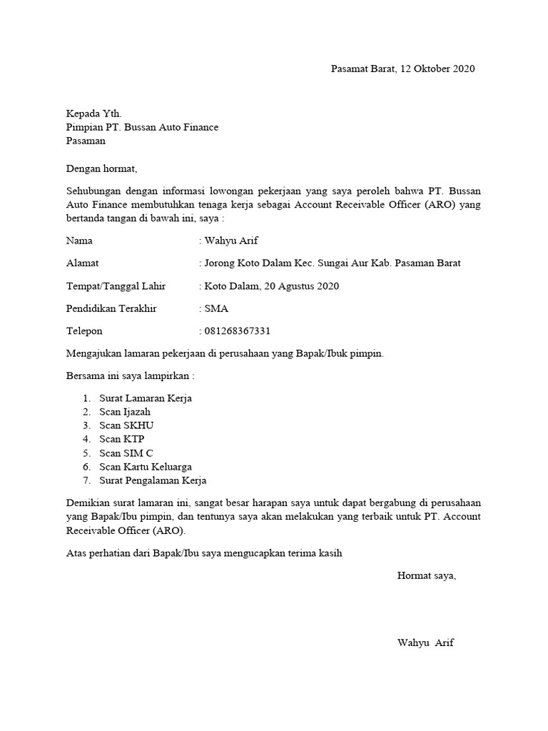 Surat Lamaran Kerja Wahyu | PDF