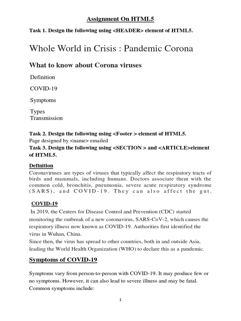 HTML5 Design Assignment: COVID-19 | PDF | Computers