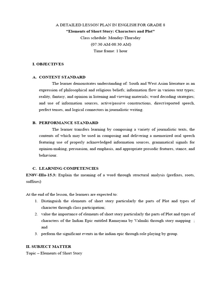 Grade 8 English: Short Story Elements | PDF | Rama | Sita