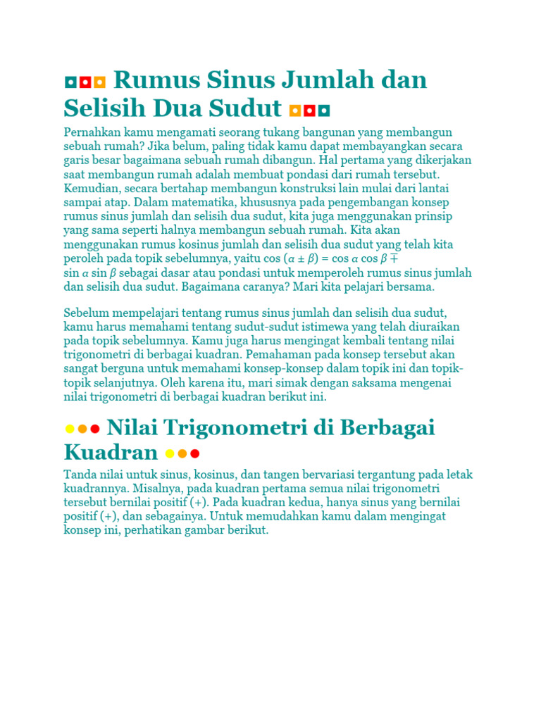 Rumus Sinus Jumlah dan Selisih Sudut | PDF