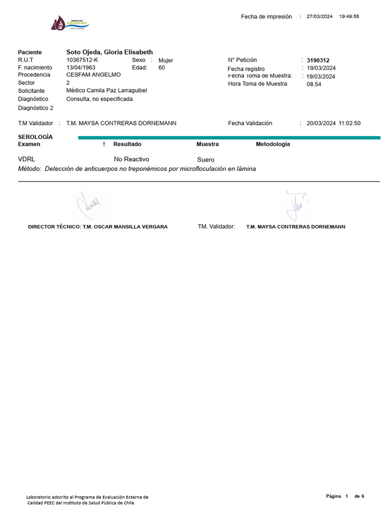 Soto Ojeda, Gloria Elisabeth: VDRL No Reactivo Suero | PDF | Tejido (biología) | Especialidades ...