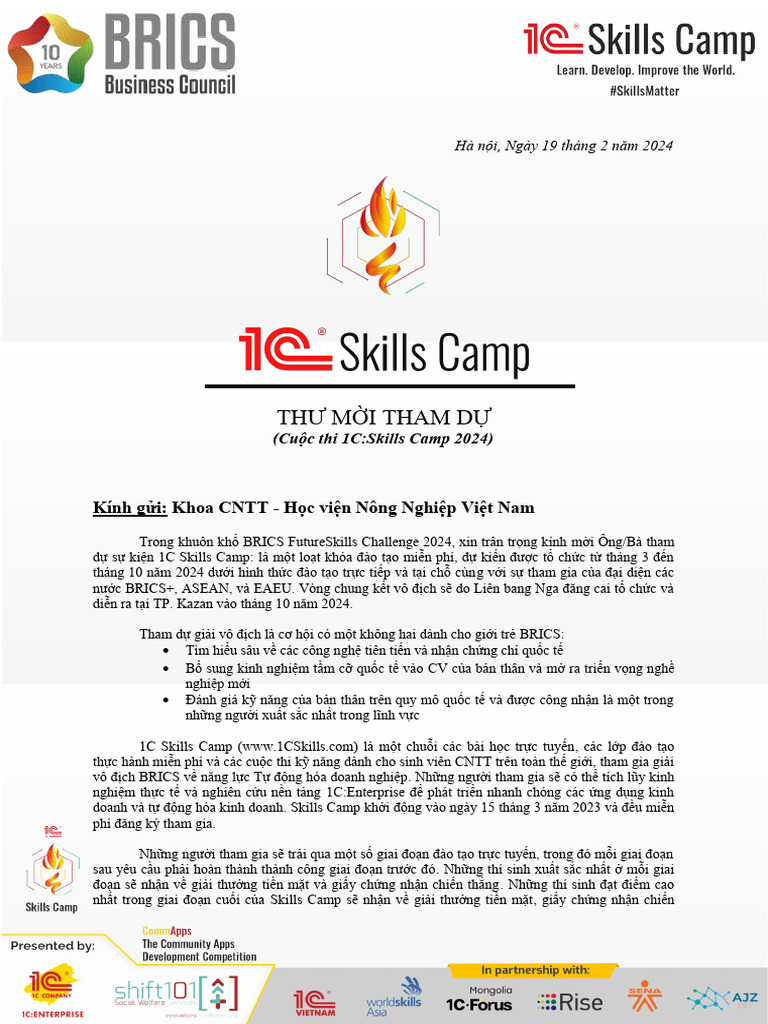 1CSkillsCamp2024 - GIấy mời - HVNN | PDF