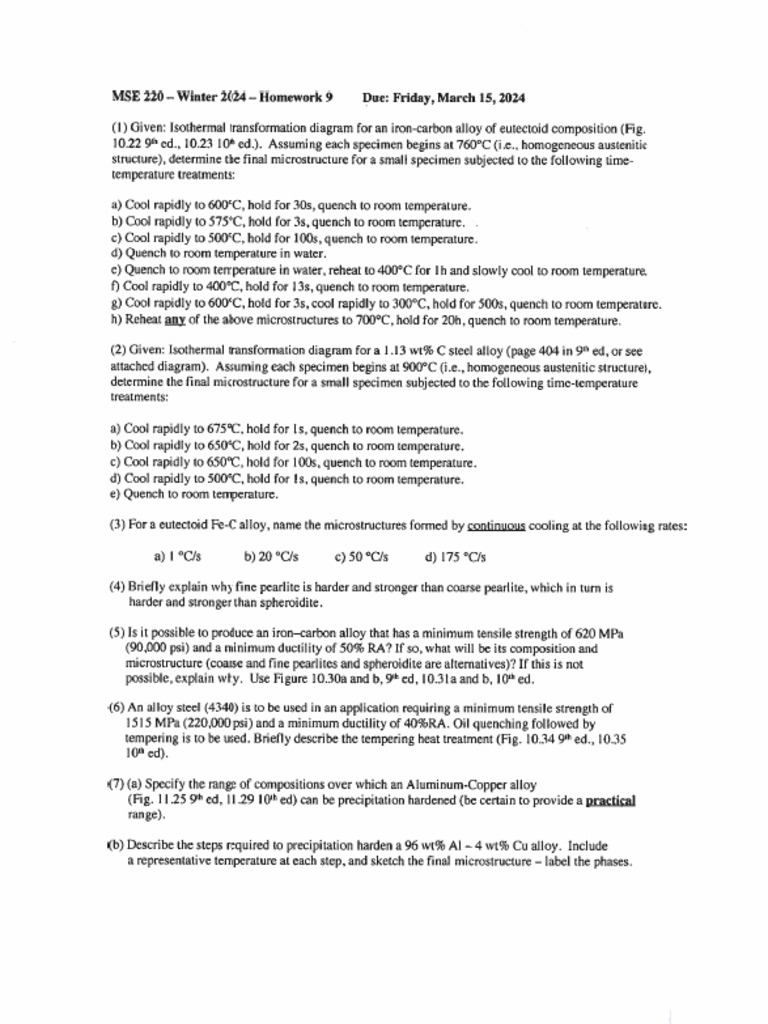 Mse220 W2024 HW9 | PDF