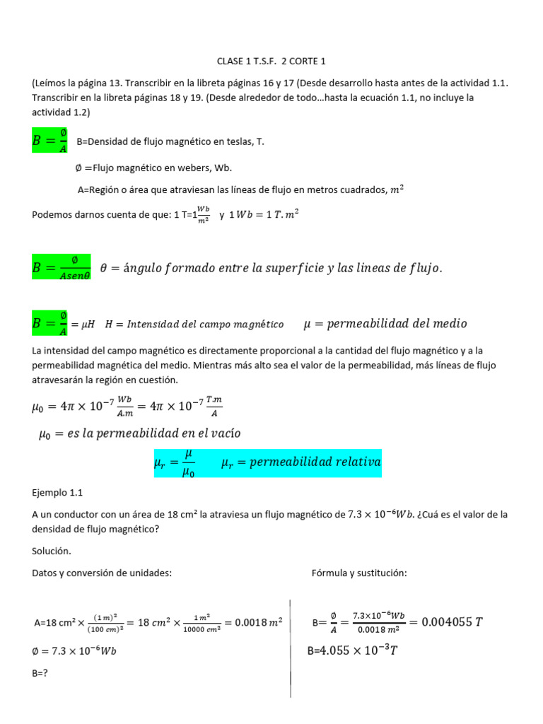 CLASE 1 T.S.F. 2 CORTE 1 | PDF | Campo magnético | Electromagnetismo
