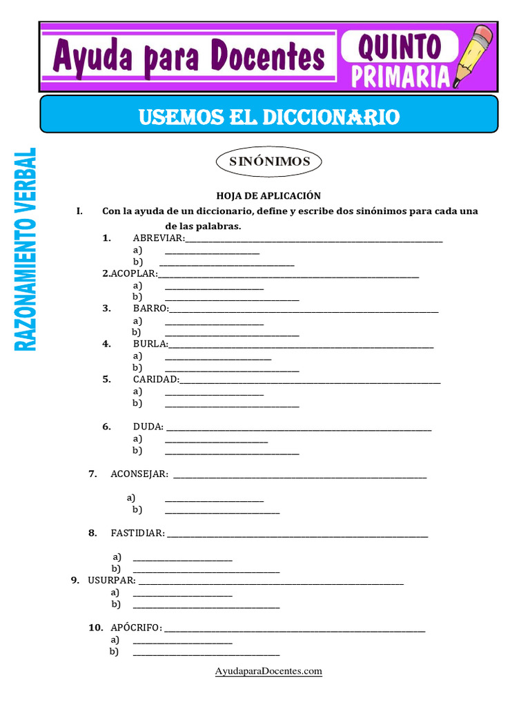 Usando El Diccionario para Quinto de Primaria | PDF