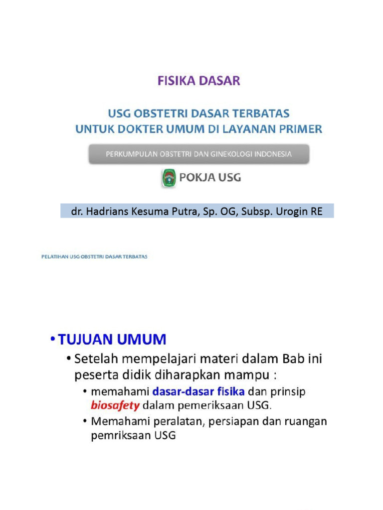 Fisika Dasar USG, Pengenalan Alat Dan Knobologi | PDF