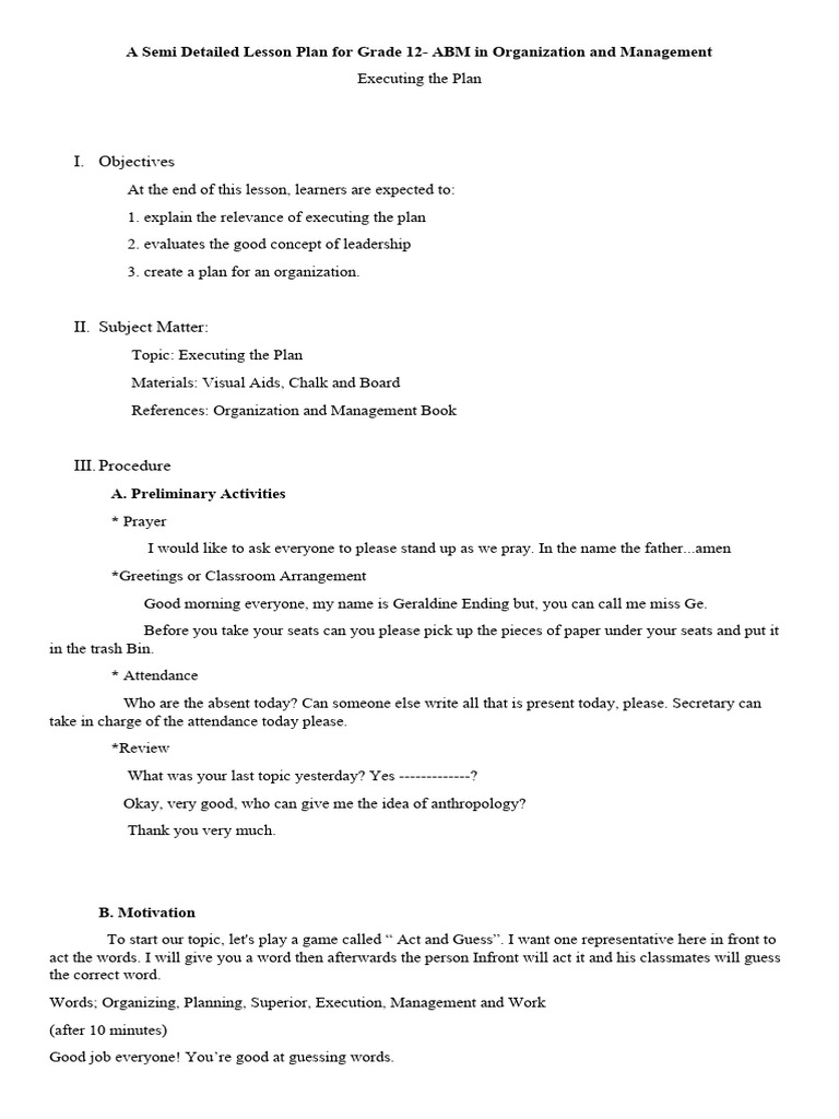 A Semi Detailed Lesson Plan For Grade 12 ABM in Organizatio | Download ... A Semi Detailed Lesson Plan For Grade 12 ABM in Organizatio | Download ...