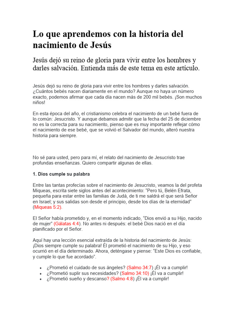 Lo Que Aprendemos Con La Historia Del Nacimiento de Jesús | PDF ...