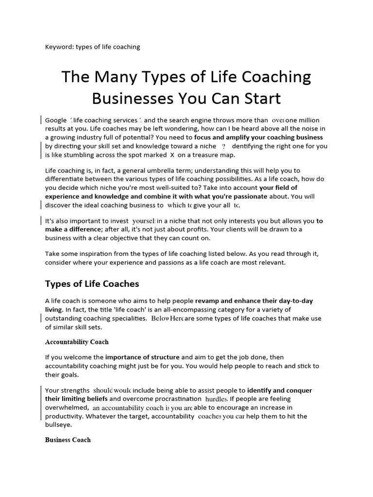Trafft August The Many Types of Life Coaching Businesses You Can Start ...