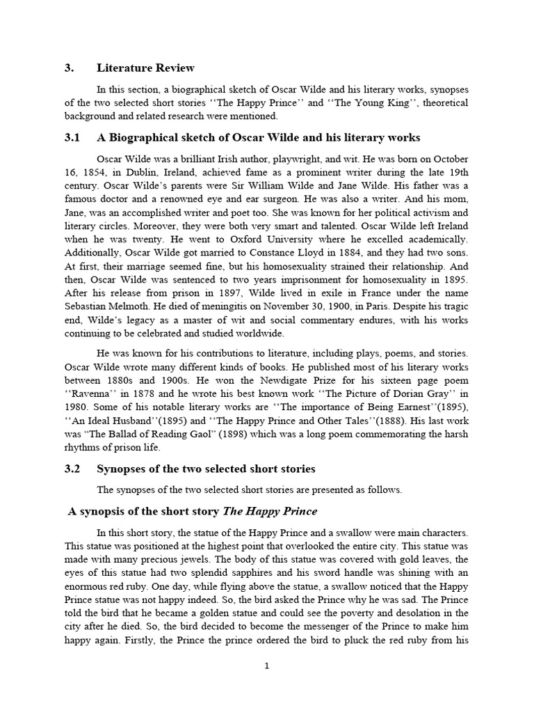Literature Review | PDF | Plot (Narrative) | Oscar Wilde