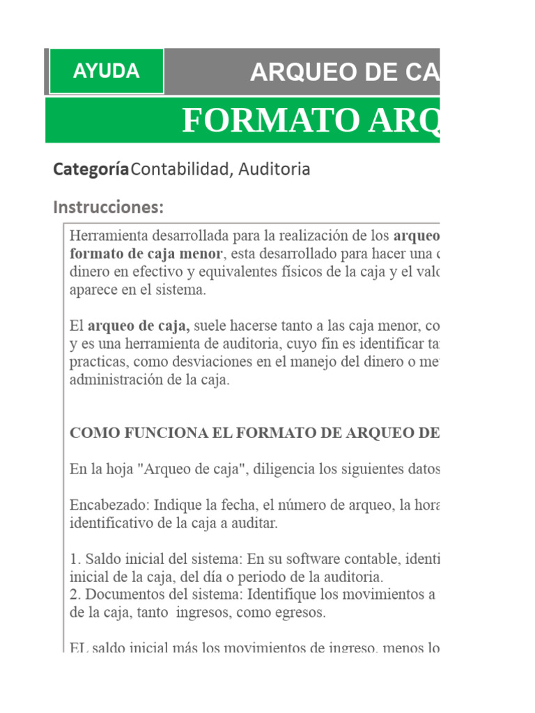 Arqueo Sorpresa | Descargar gratis PDF | Microsoft Excel | Contabilidad
