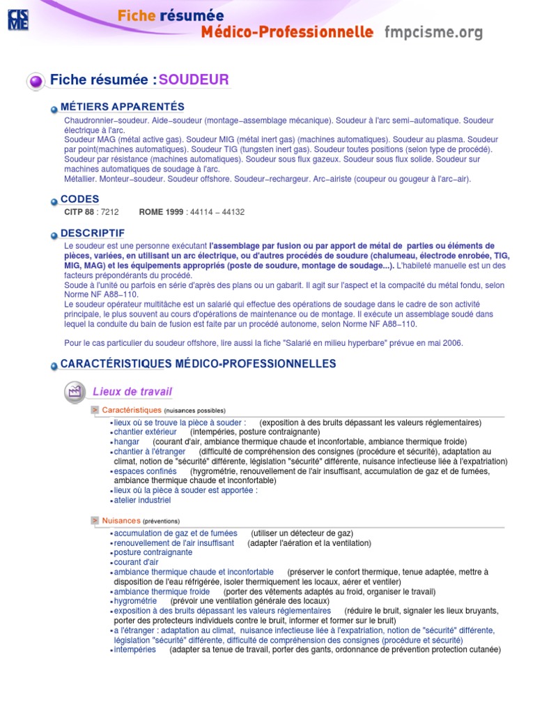 Fiche métier : Soudeur et techniques | PDF | Soudage | Construction