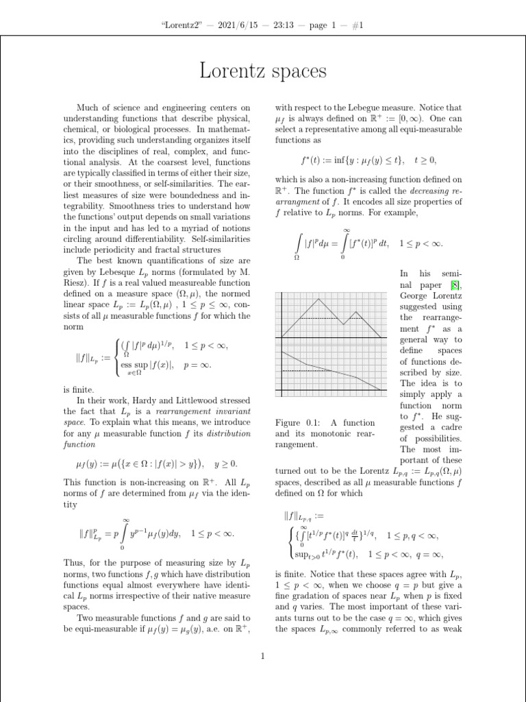 Lorentz Spaces Pdf Function Mathematics Mathematical Analysis