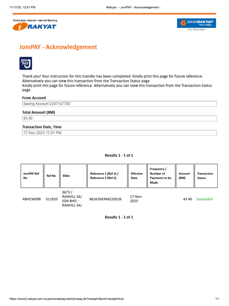 IRakyat - JomPAY - Acknowledgement | PDF