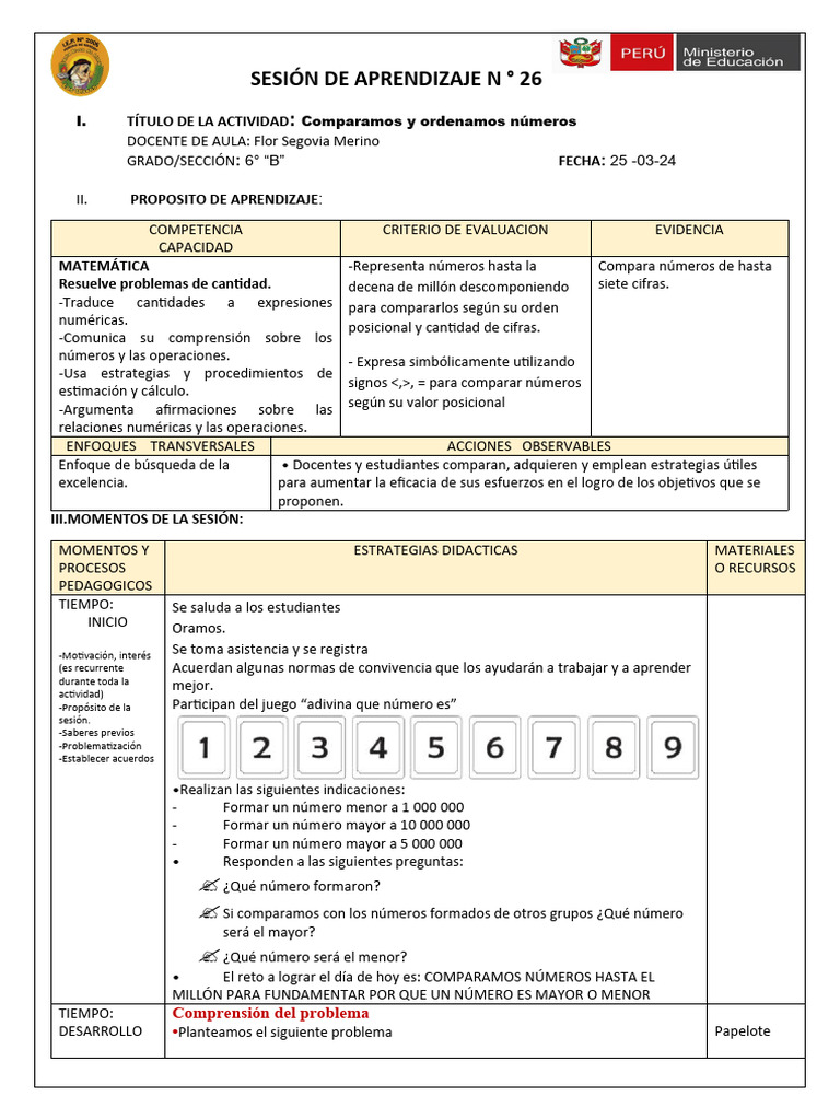Comparamos y Ordenamos Numeros 25-03-2024 | PDF | Aprendizaje | Evaluación