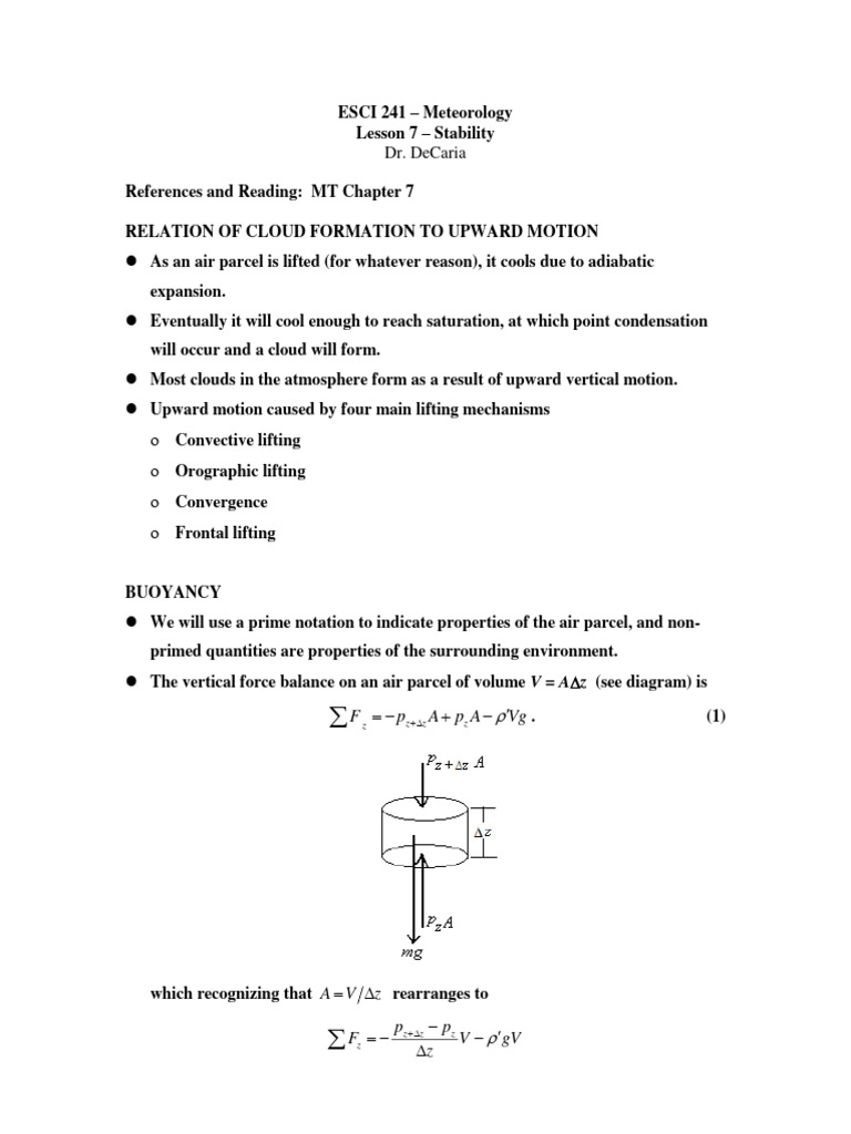 Meteorology: Air Parcel Stability Analysis | PDF | Atmosphere Of Earth ...
