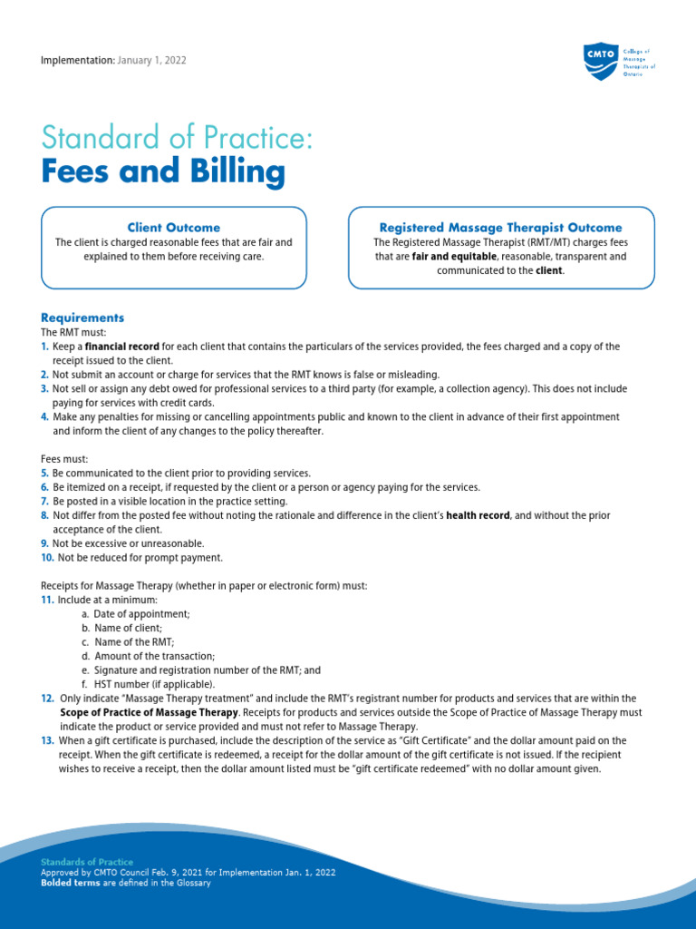 CMTO Standards of Practice 2022 Fees and Billing Mar 4 2022 | Download ...