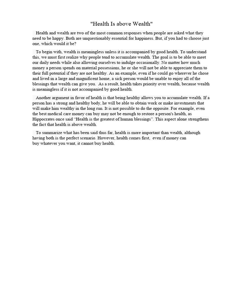 Health Is Above Wealth Pdf