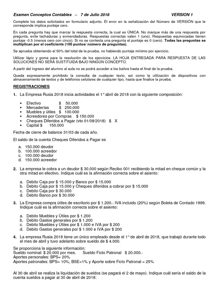 Examen Jullio Conceptos Contables 2018 - VERSION 1_ | PDF ...