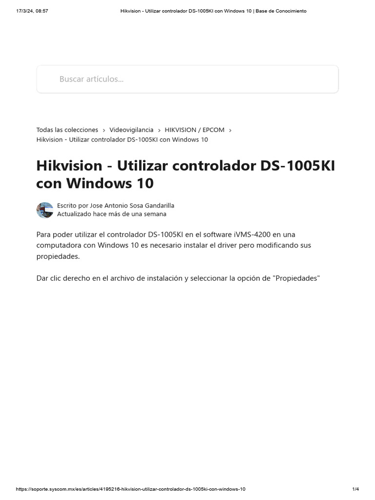 Hikvision - Utilizar Controlador DS-1005KI Con Windows 10 - Base de ...