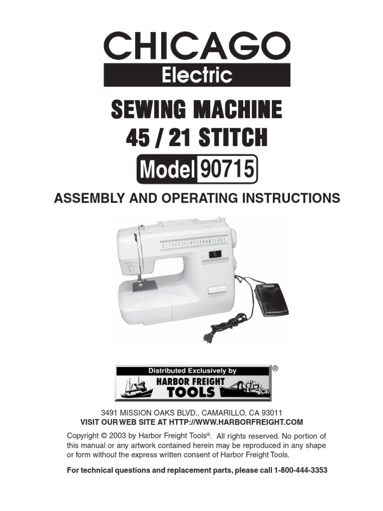 Chicago Electric 90715 Sewing Machine Instruction Manual | PDF | Sewing ...