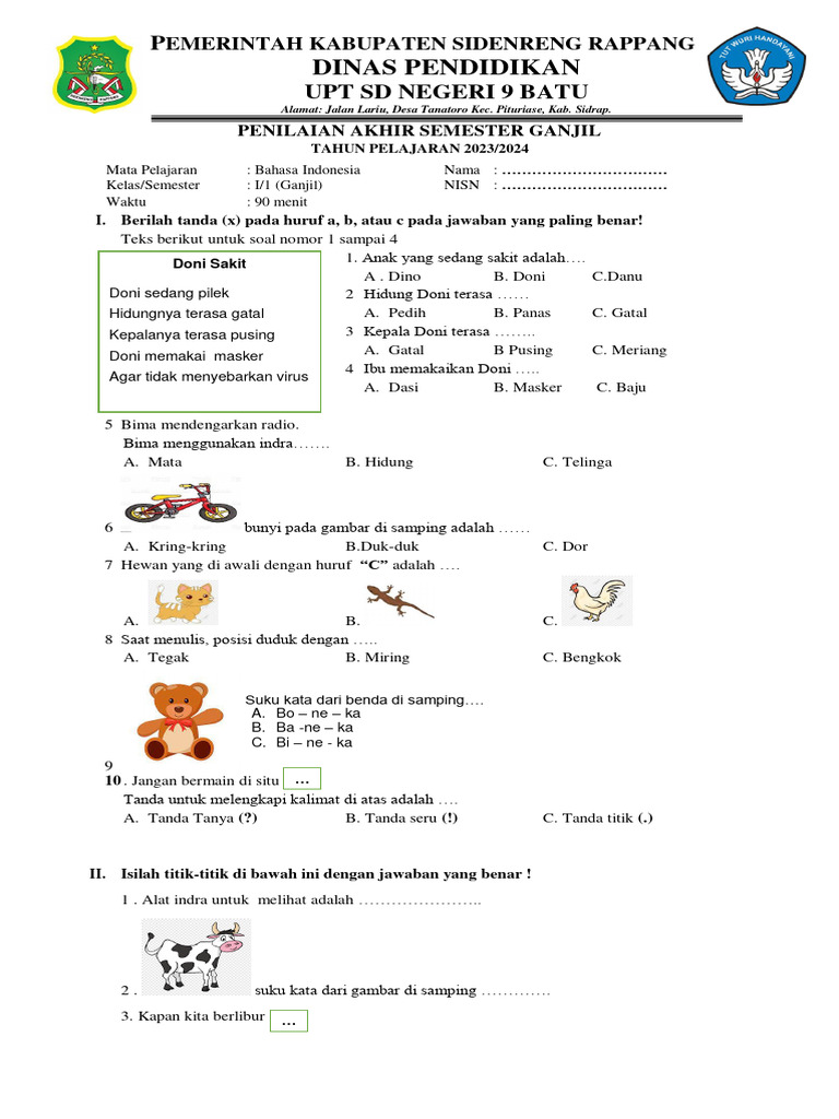 Kurikulum Merdeka SOAL PAS KELAS 1 | PDF