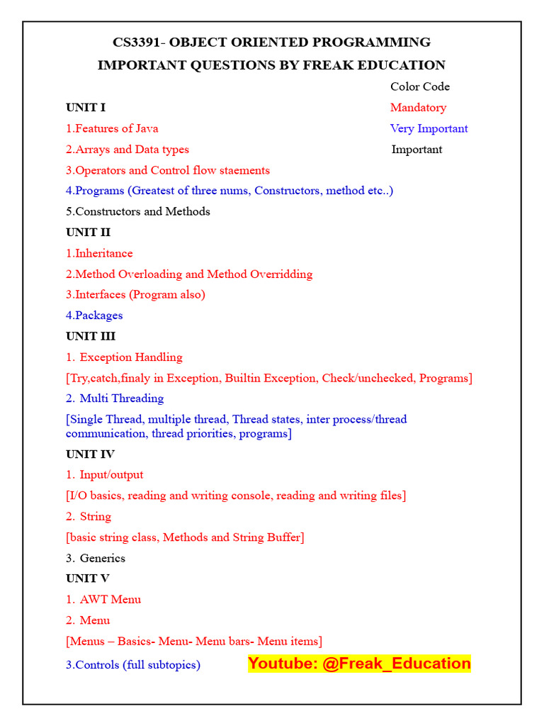 CS3391 OOPS Important Questions | PDF | Art | Technology & Engineering