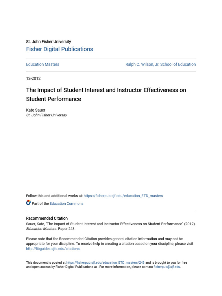 Student Interest's Impact on Performance | PDF | Teachers | Motivational