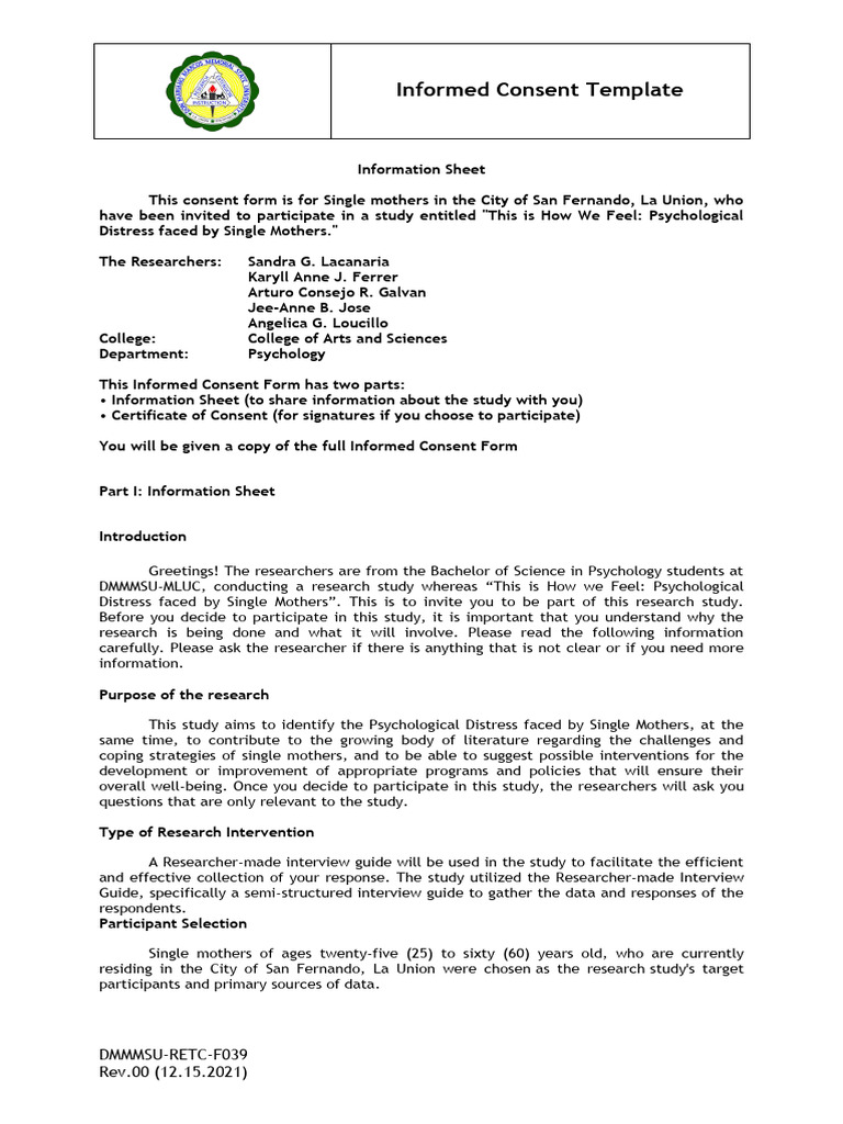 DMMMSU-RETC-F039-Informed-Consent-Form NEW | PDF | Informed Consent | Psychology