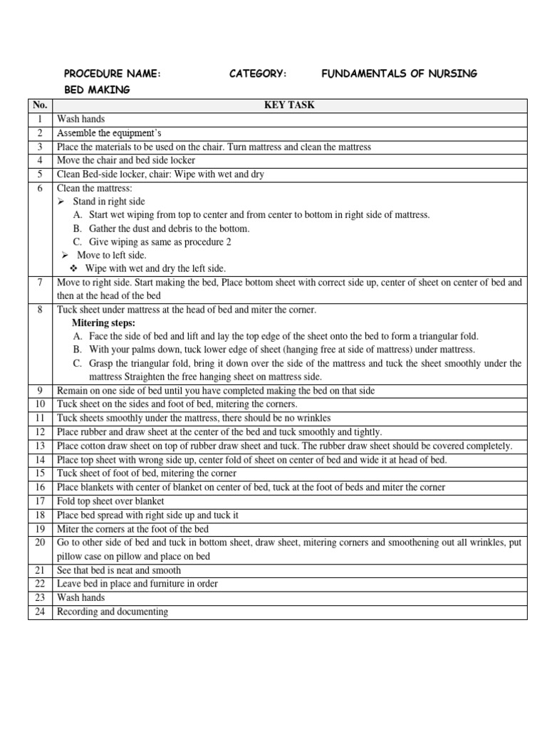 Bed making procedures | PDF | Bed | Mattress