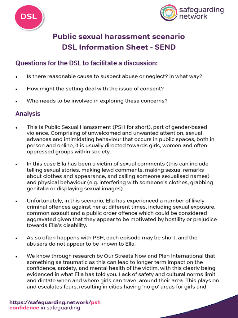 Public Sexual Harassment Scenario SEND DSL Information Sheet | PDF ...