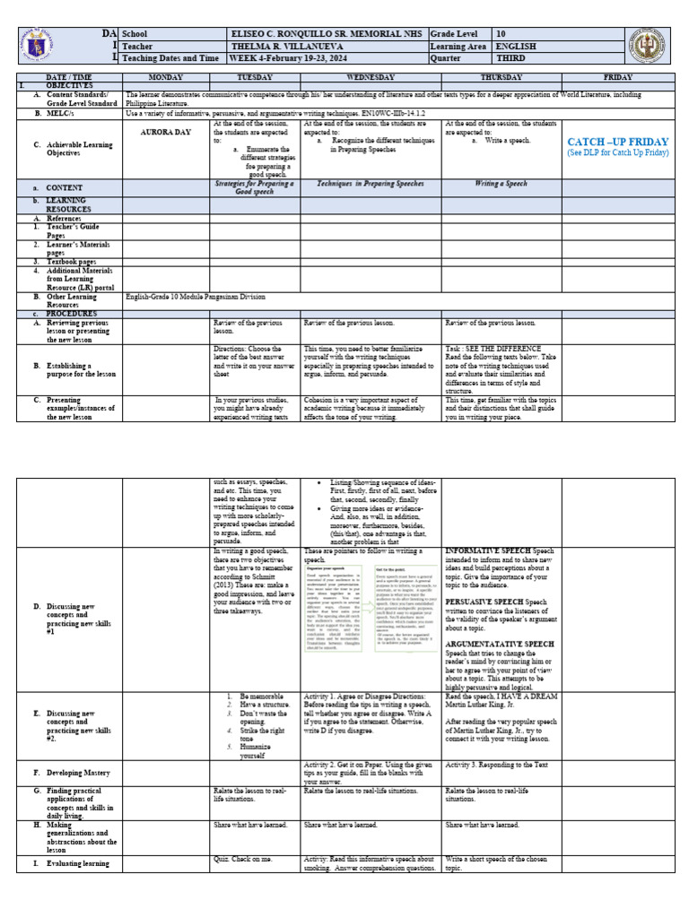 Eng10 Week 4 | PDF | Reading Comprehension | Learning