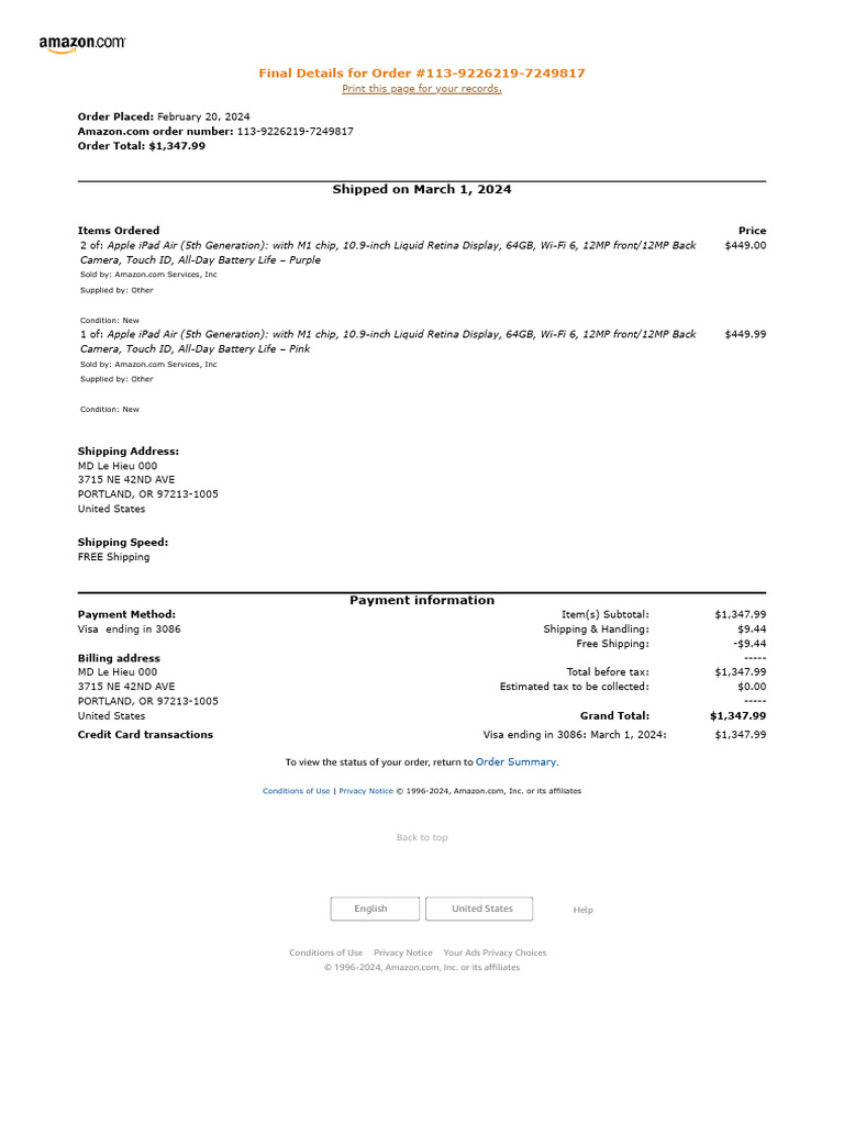 Amazon Order Confirmation | PDF | I Pad | Apple Inc. Hardware
