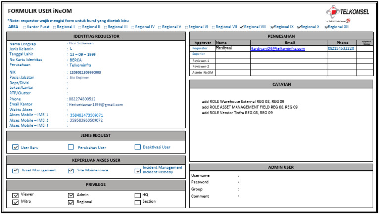 Formulir Permintaan Akses User iNeOM | PDF | Computer Access Control | Computer Security