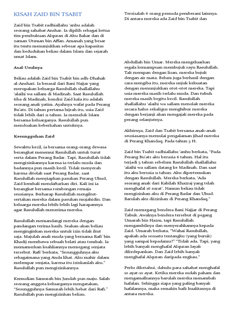 Kisah Zaid Bin Tsabit | PDF