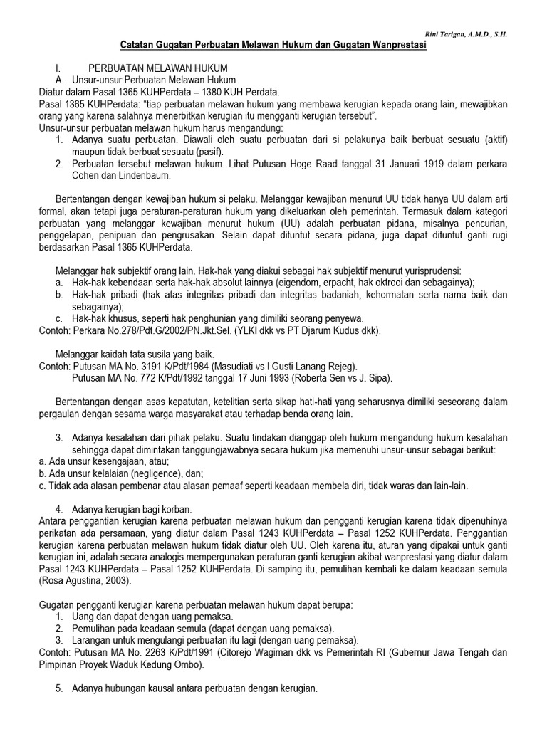 Perbuatan Melawan Hukum & Wanprestasi | PDF