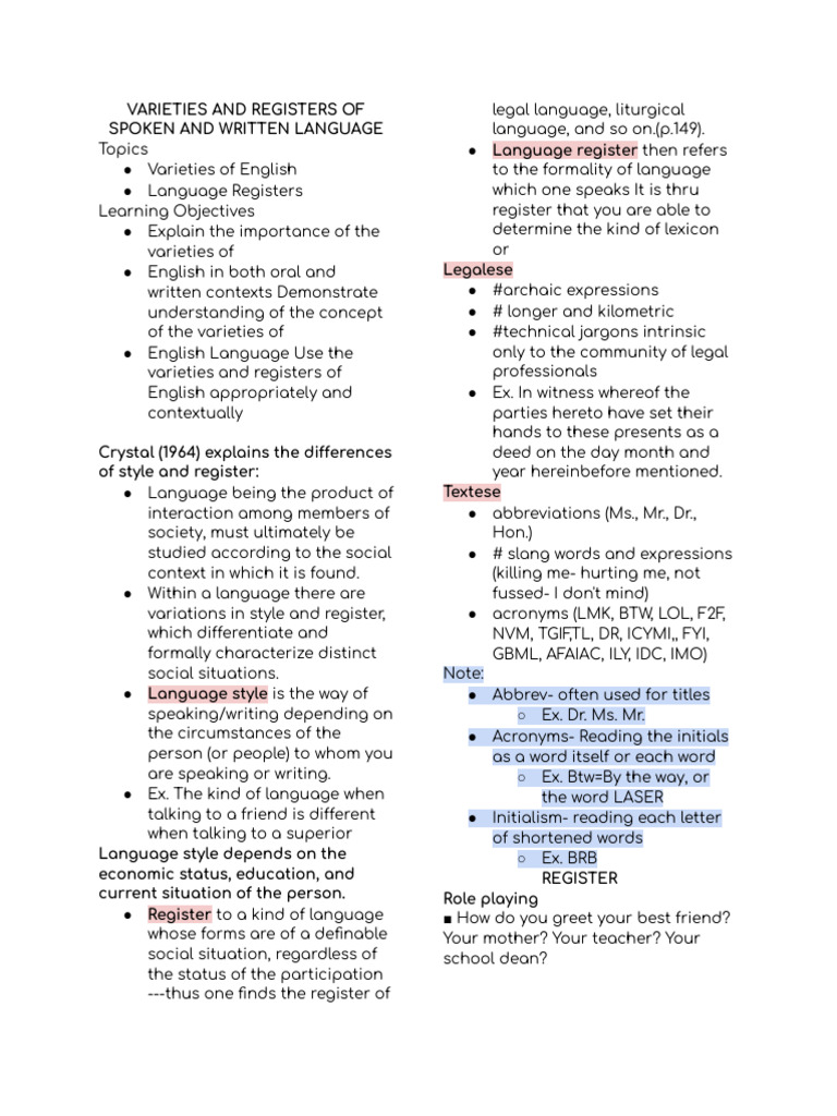 Varieties and Registers of English Language | PDF | English Language ...