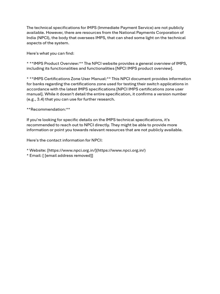 Technical Specifications For IMPS | PDF