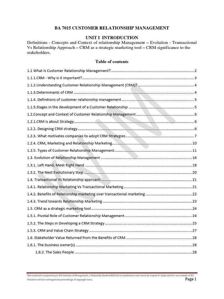 CRM Unit - 1 | Download Free PDF | Customer Relationship Management | Marketing