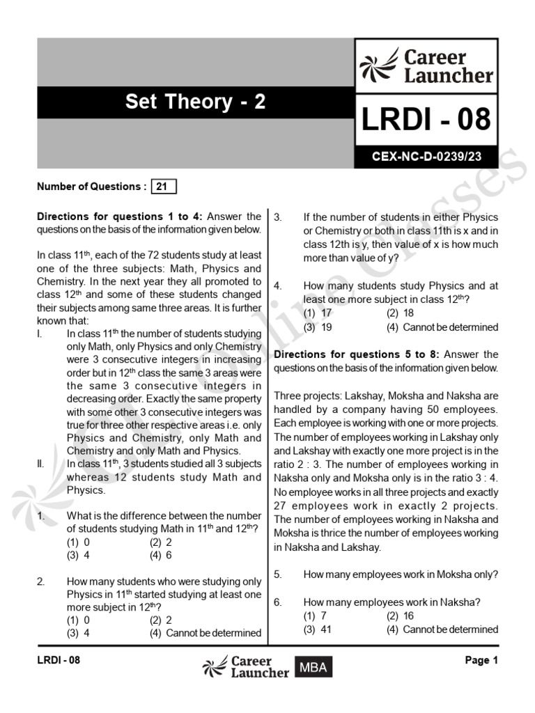 LRDI - 10 (Set Theory 2) | PDF | Newspapers | Applied Mathematics