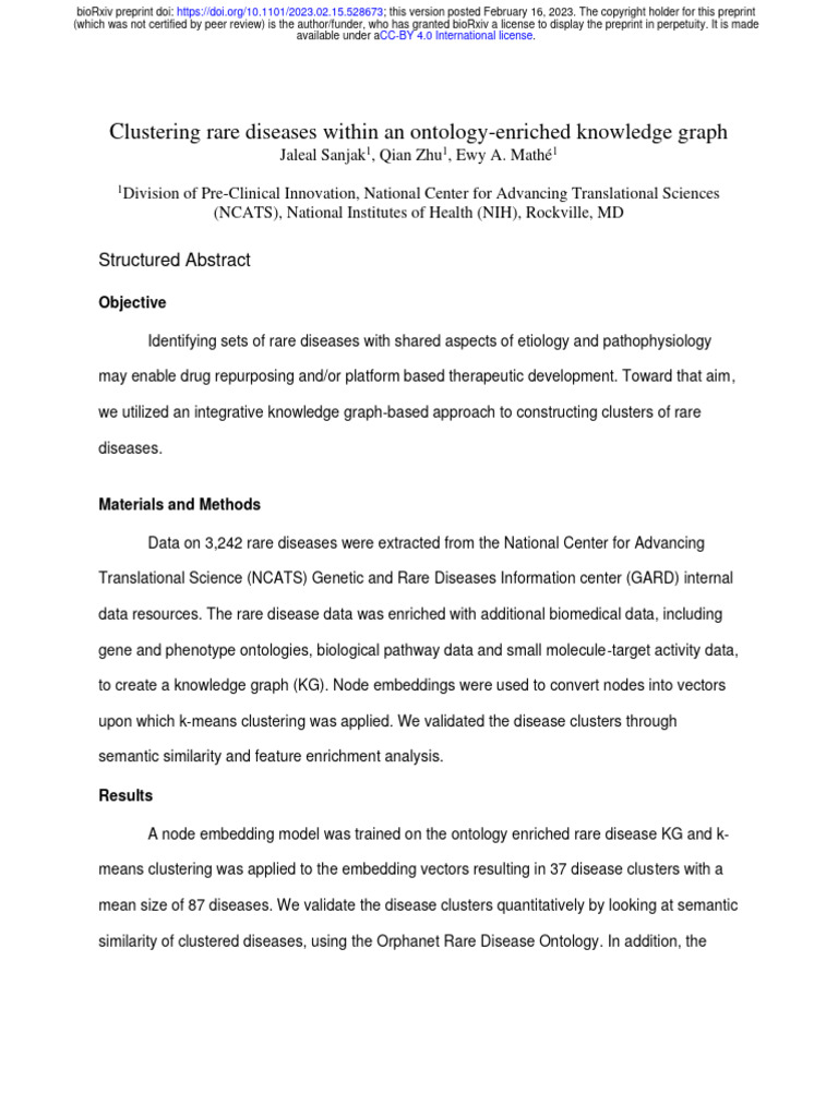Clustering rare diseases within an ontology-enriched knowledge graph ... Clustering rare diseases within an ontology-enriched knowledge graph ...