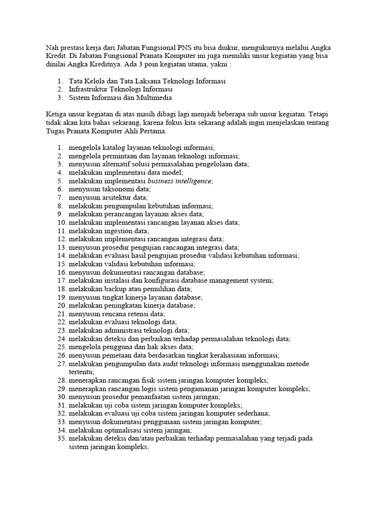 Tugas Jabatan Fungsional Ahli Pertama Pranata Komputer | PDF