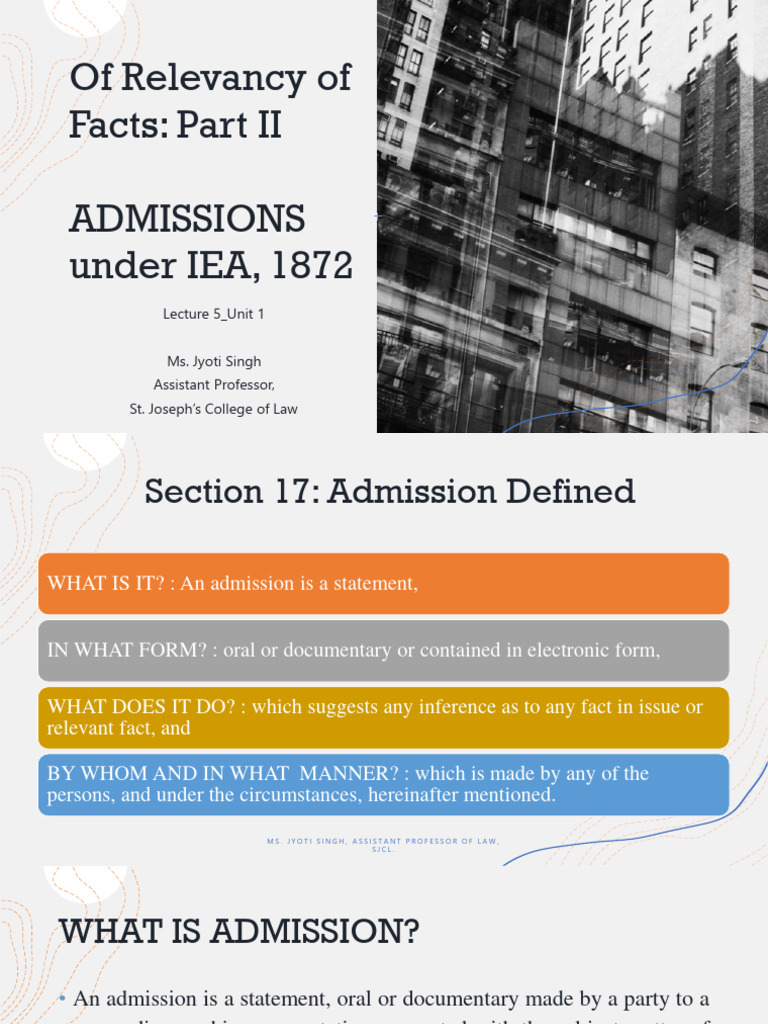 Lecture 5 - Admissions - of Relevancy of Facts - Part 2 | PDF ...