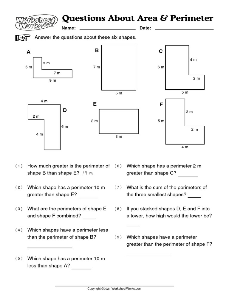 WorksheetWorks Questions About Area Perimeter 1 | PDF | Elementary ...