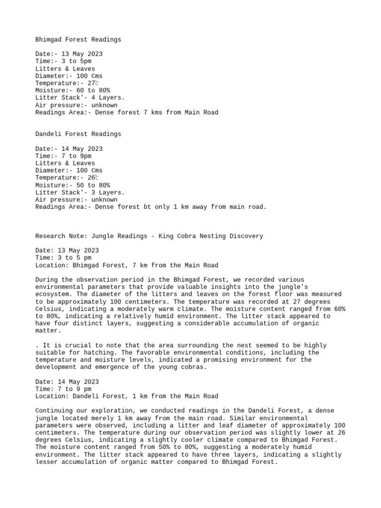 King Cobra Habitat & Nesting Readings | PDF | Natural Environment | Forests