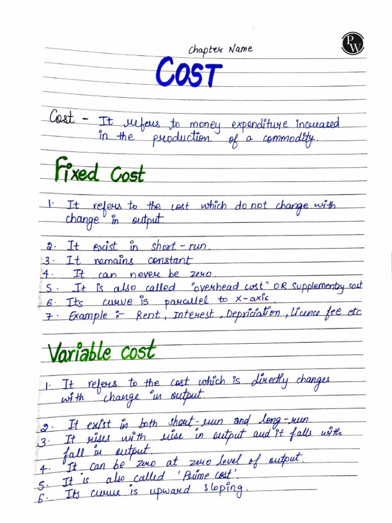 Cost - Handwritten Notes - (Aarambh 2024) | PDF | Management Accounting ...